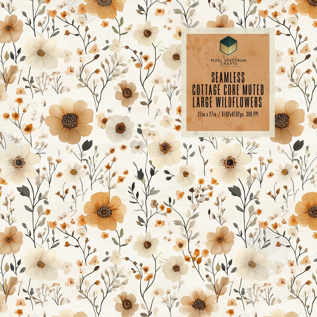 Cottage Core Wildflower Seamless Pattern: Muted Floral Design (digital ...