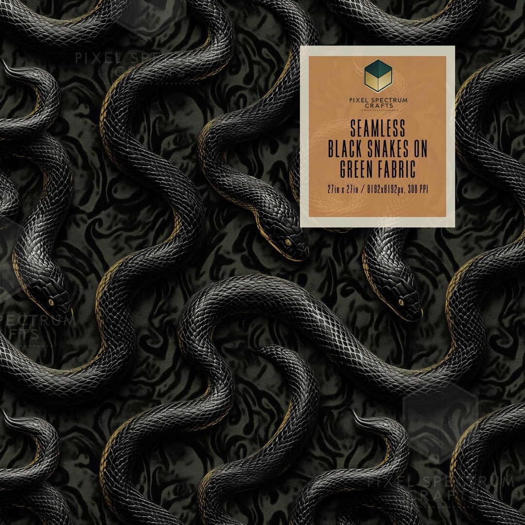 Goth Black Snakes Green Fabric Repeat Seamless Digital Design -for ...