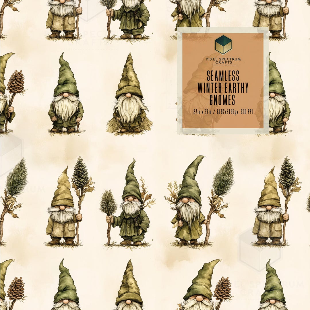 Winter Earthy Green Gnomes Seamless Repeat Digital Design - for Fabric ...