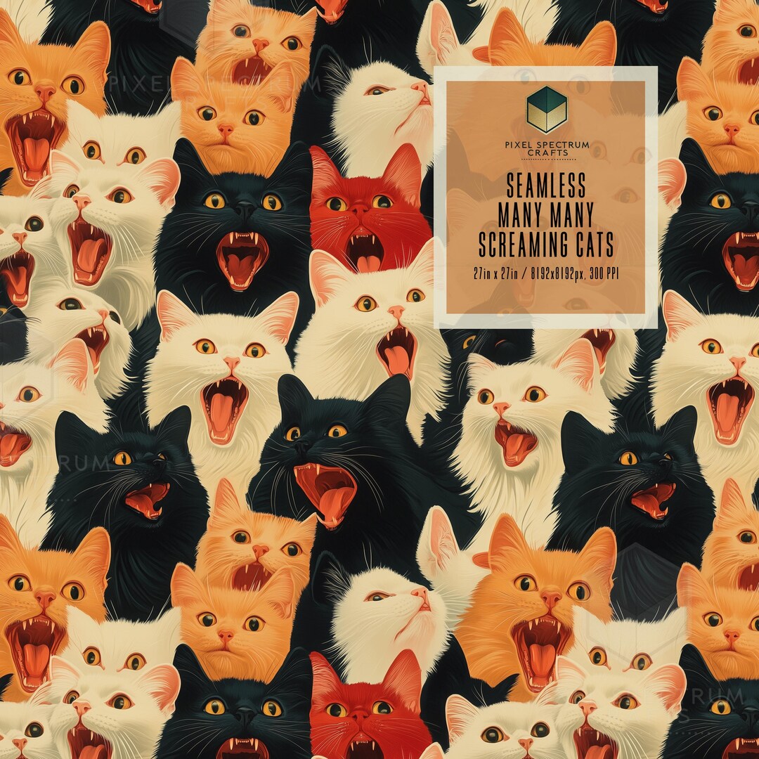 Many Screaming Cats Screaming Seamless Repeat Digital Design - for ...