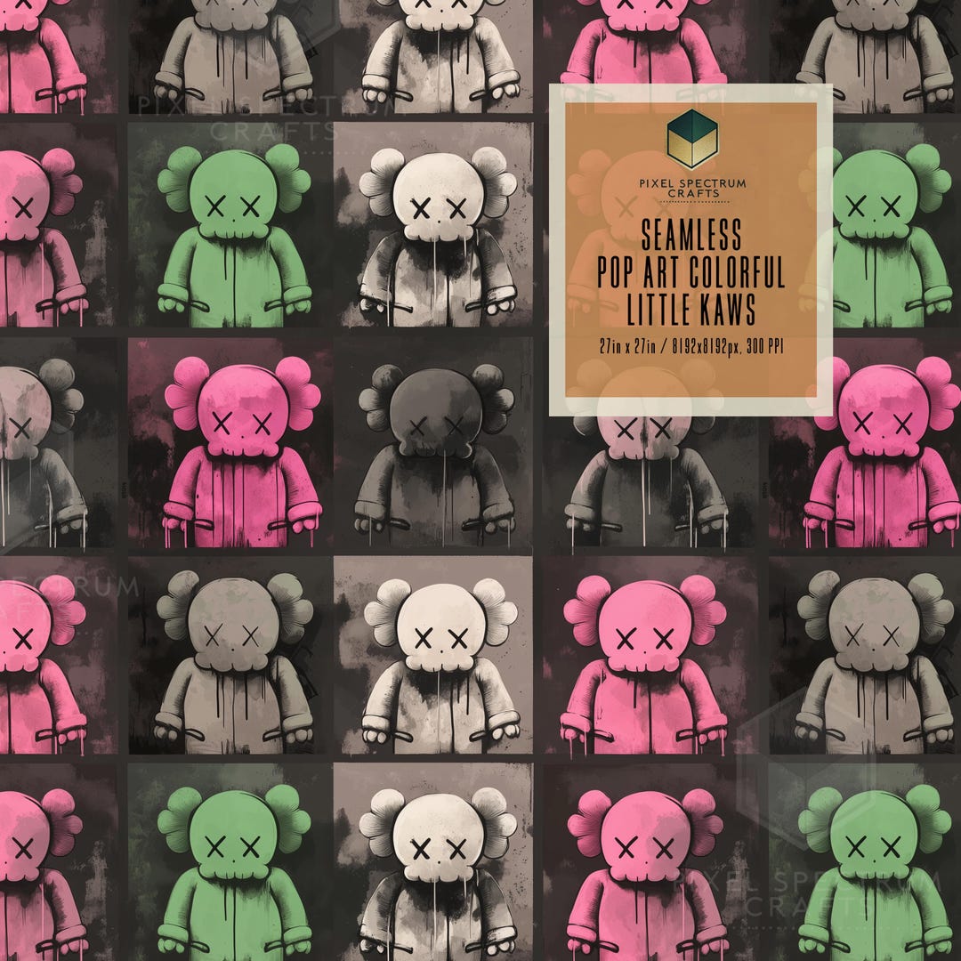 Pop Art Colorful Small Kaws Seamless Repeat Digital Design - for Fabric ...