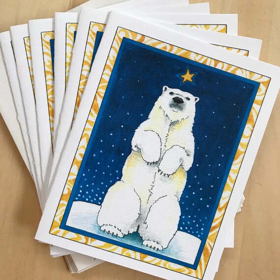 6 cartas en blanco Oso Polar con estrella cielo de invierno | Etsy