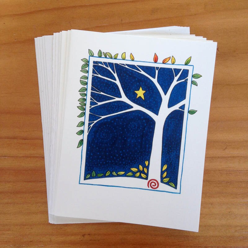 6 Blank Cards - Leafy Tree - Etsy