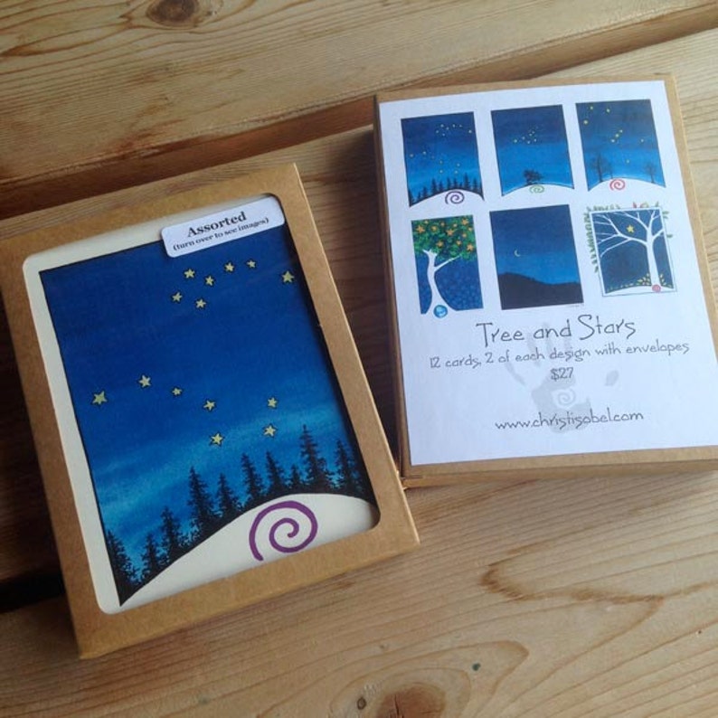 Tree and Stars Notecards - Set of 12 Blank Cards and Envelopes - Etsy