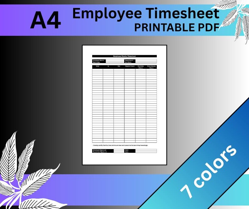 Printable Employee Timesheet | Weekly Hour Tracker (PDF) - Etsy