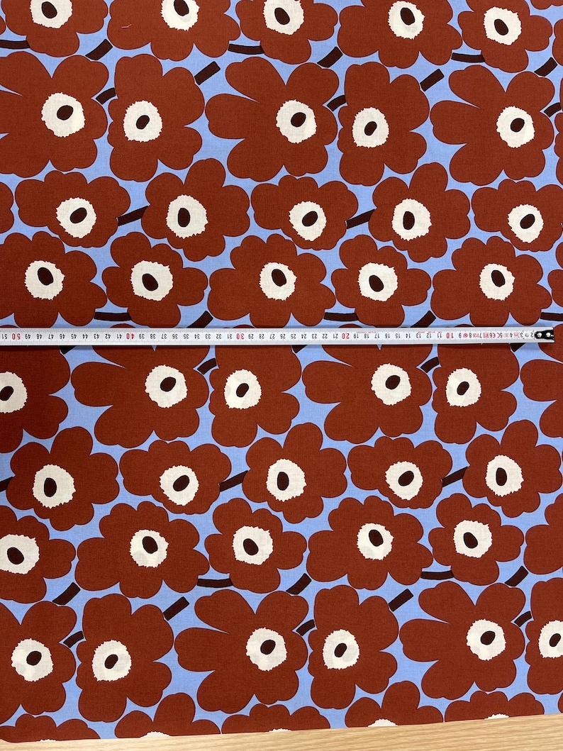 Authentic Marimekko Mini Unikko Cotton Fabric - Warm Brown and Blue ...