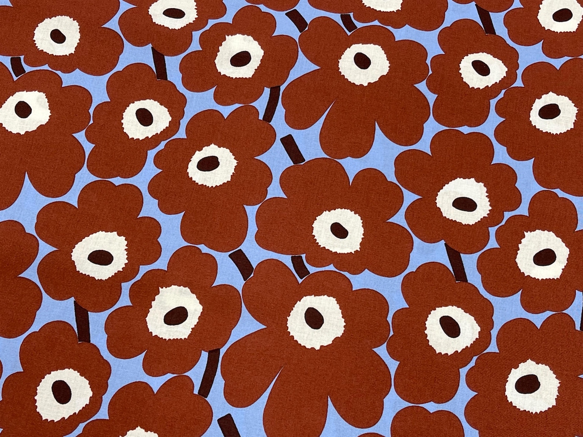 Authentic Marimekko Mini Unikko Cotton Fabric - Warm Brown and Blue ...