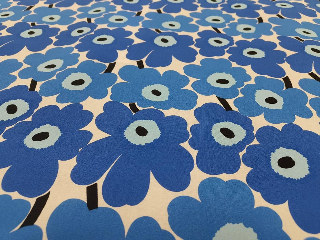 Exclusive Marimekko Mini Unikko Starch-coated Cotton Fabric - Blue ...