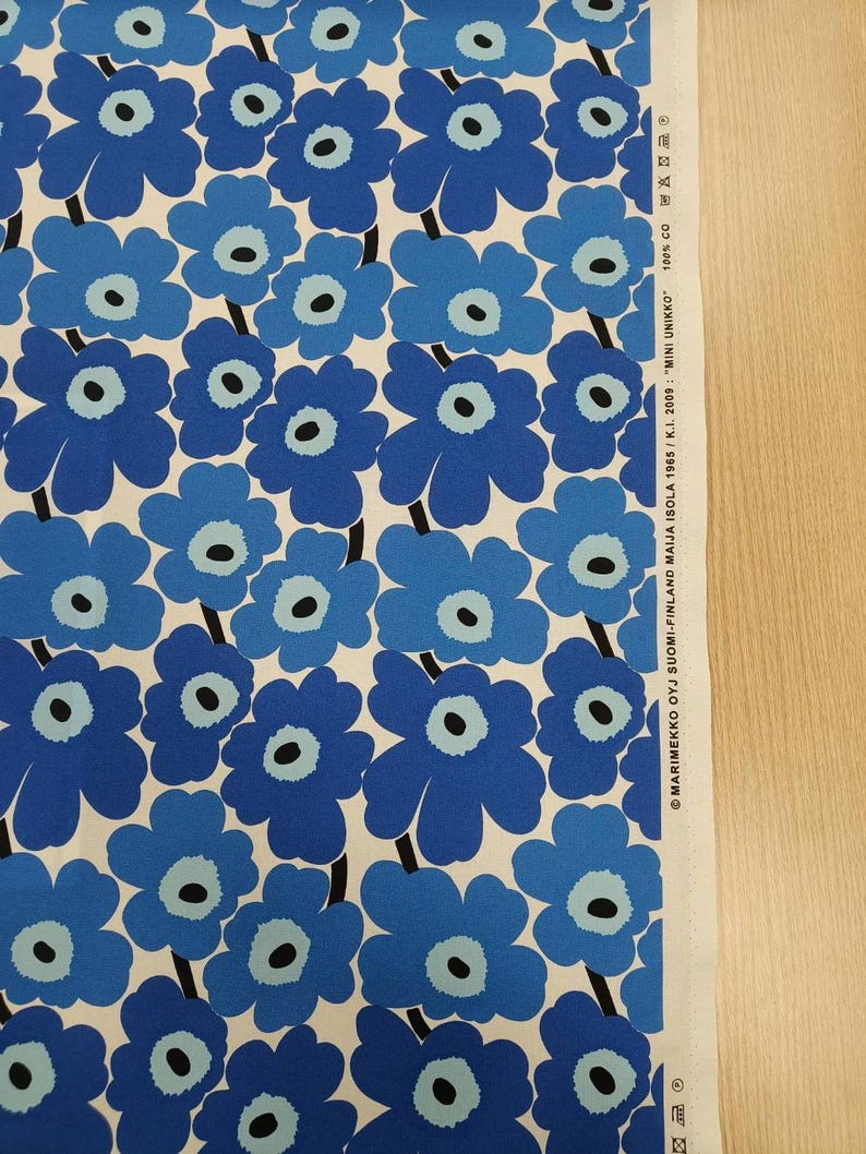 Exclusive Marimekko Mini Unikko Starch-coated Cotton Fabric Blue Floral ...