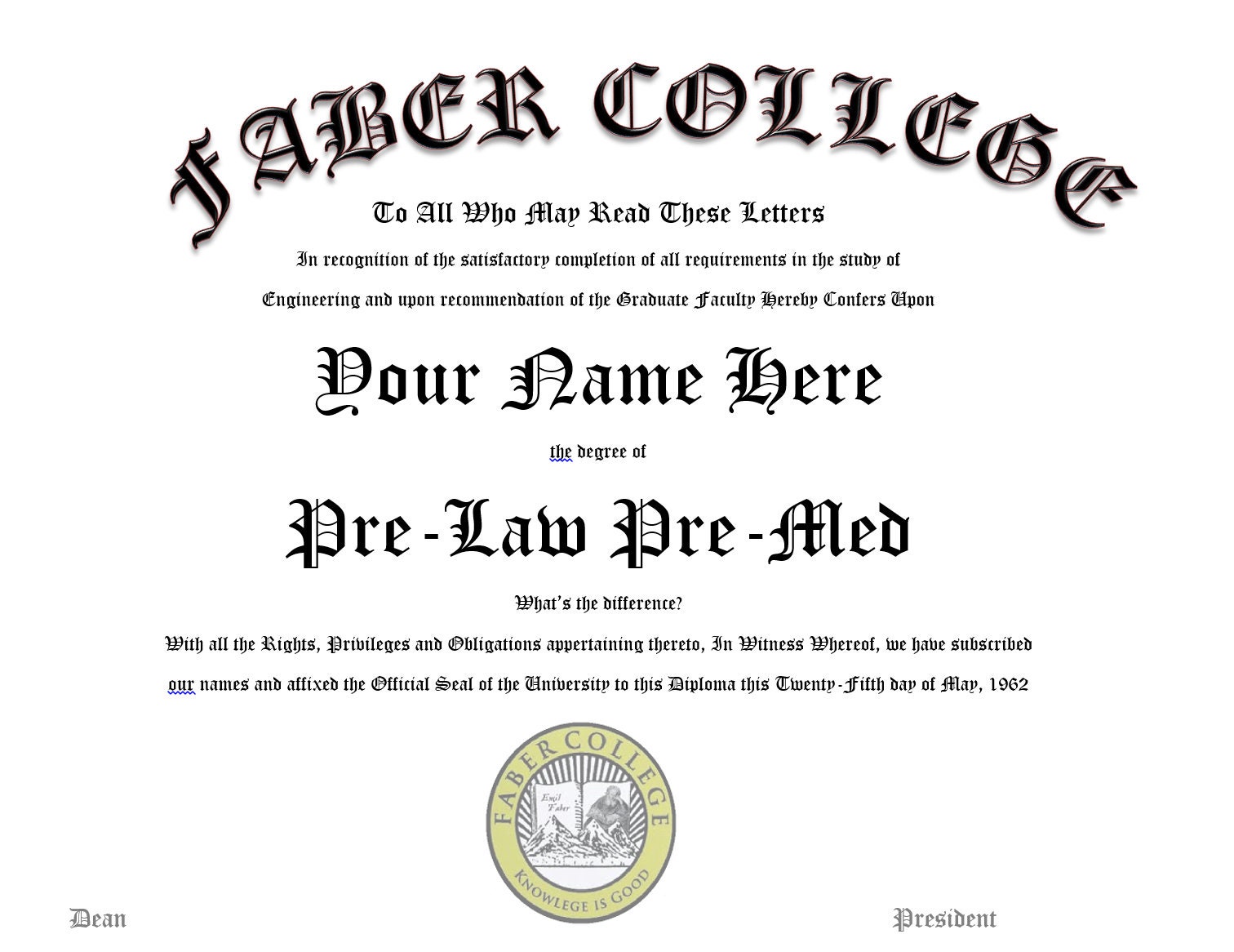 Faber College Diploma Customizable Animal House - Etsy
