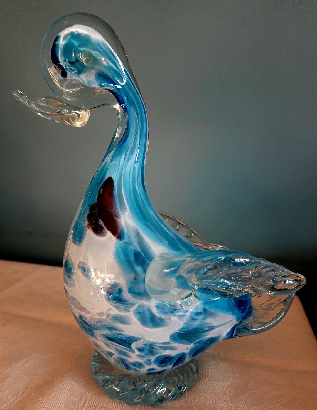 Murano Glass Duck, Blue and White Colors - Etsy