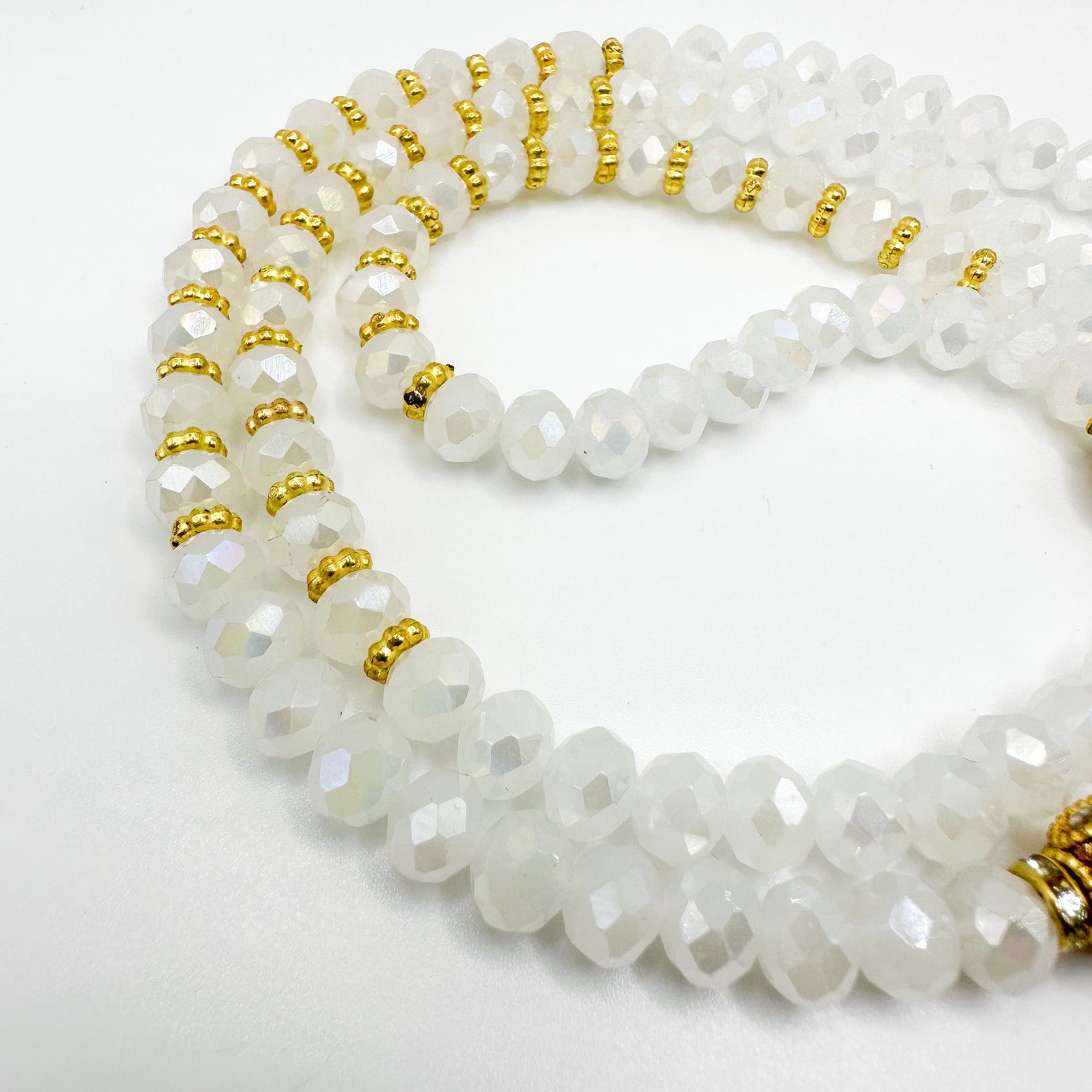 White Crystal Bismillah Islamic Prayer Beads, Natural Stone, 99 Beads ...