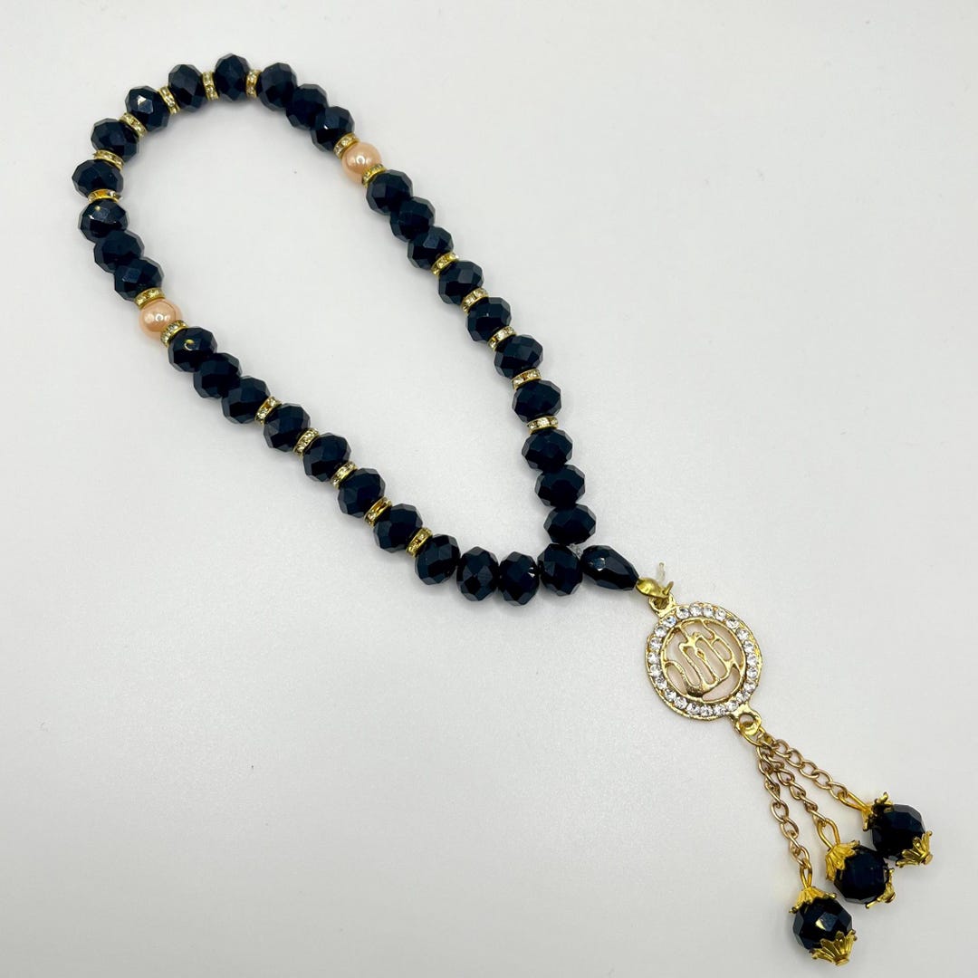 Authentic Black Crystal Islamic Prayer Beads Crafted From Natural Stone ...