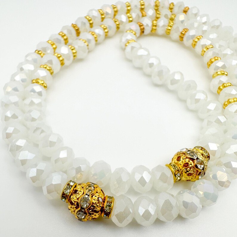 White Pearl Crystal Islamic Prayer Beads Featuring Allah Pendant, 99 ...