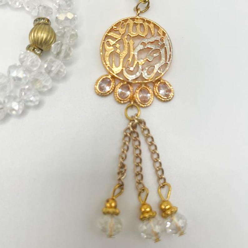 White Translucent Crystal Islamic Prayer Beads With Pendant, 99 Beads ...