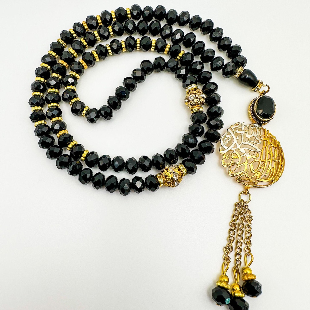 Authentic Black Crystal Islamic Prayer Beads or Tasbih, 99 Beads ...