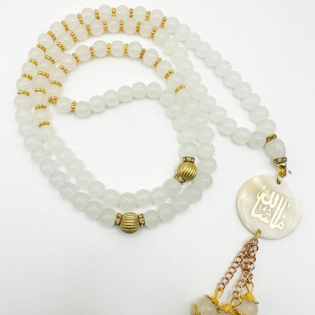 Genuine White Oval Islamic Prayer Beads With Mashallah Pendant, 99 ...