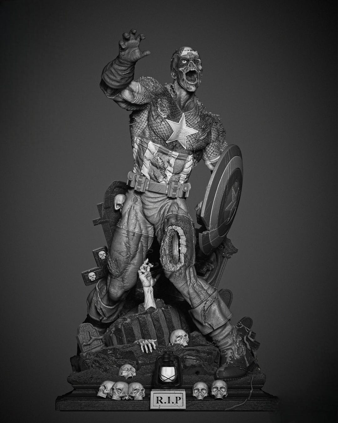 Captain America Zombie Sculpture & Bust STL File / High Quality STL ...