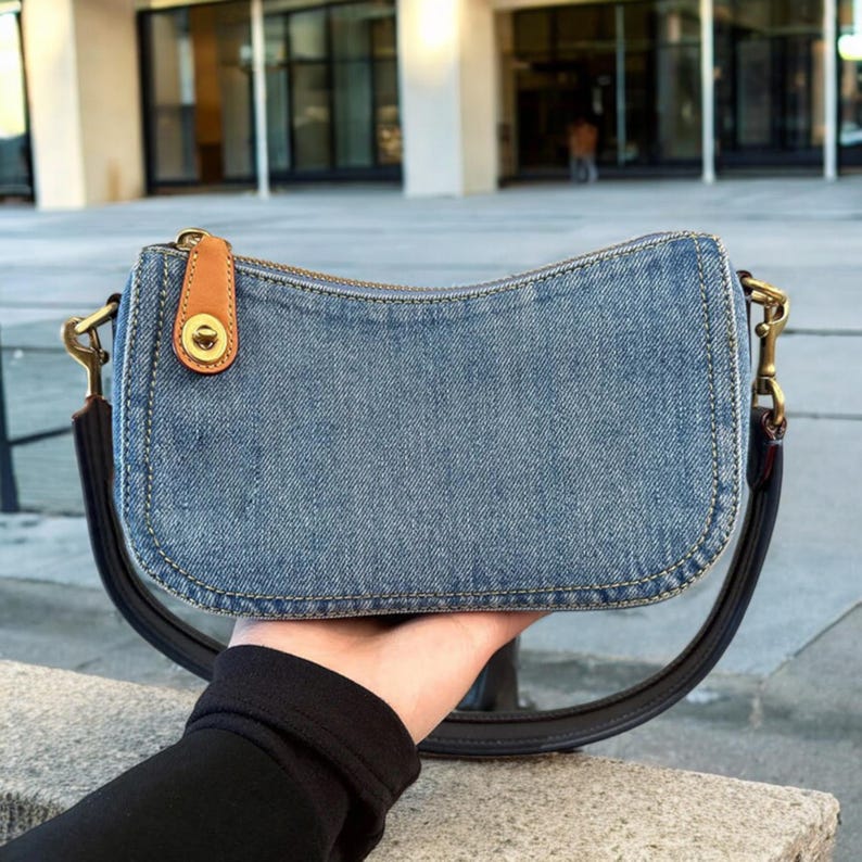 Small Denim Purse for Women: Retro Baguette Shoulder Bag, Vintage ...