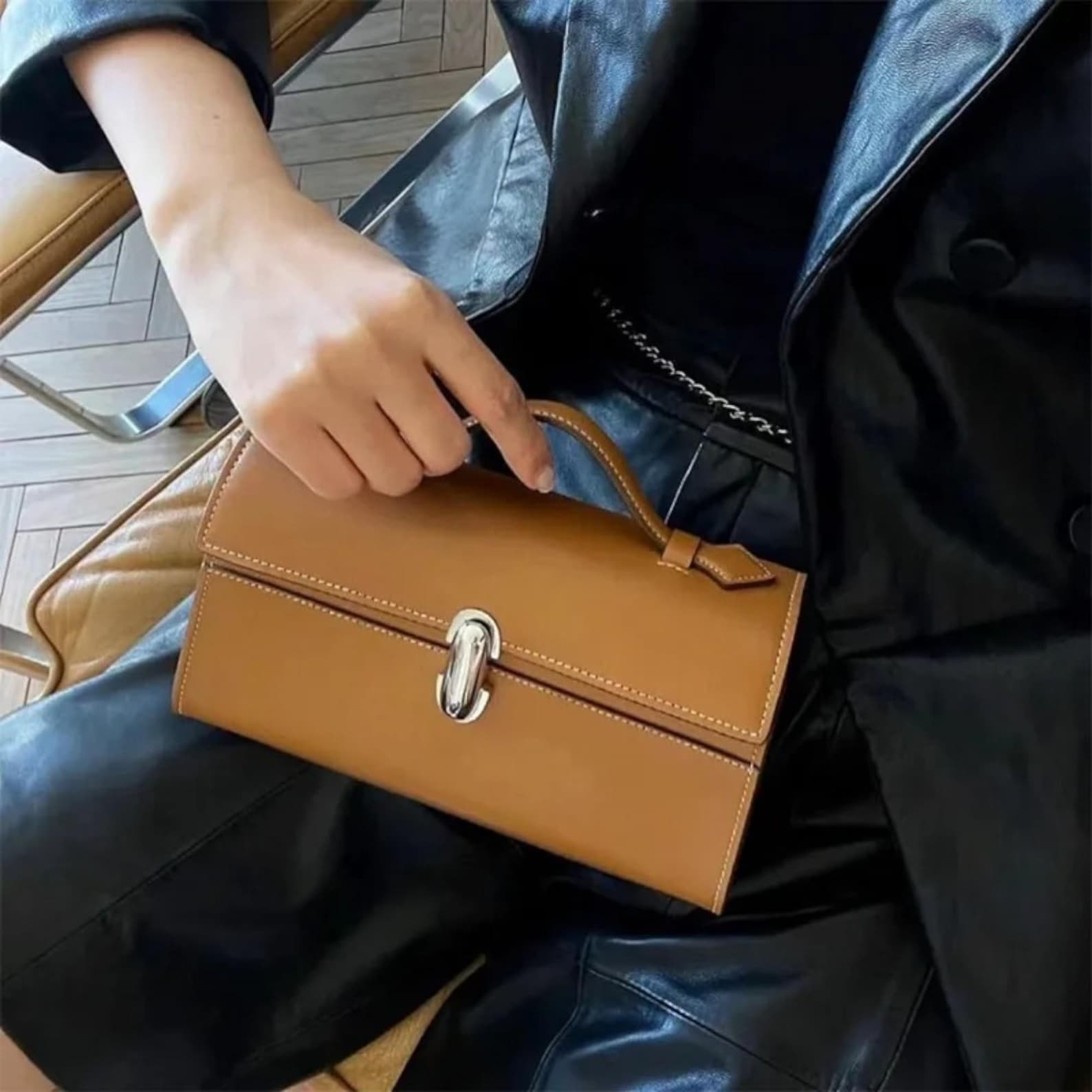 Leather Clutch Bag: Top Handle Handbag, Elegant Small Tote - Etsy