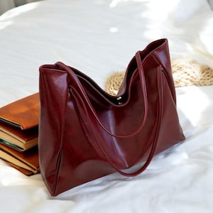 Vintage Red Leather Tote: Large Capacity Shoulder Bag - Etsy