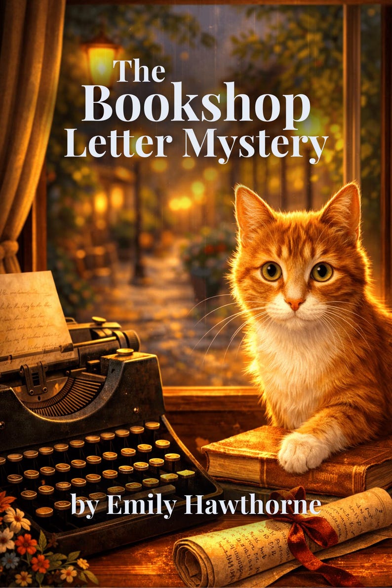 Cozy Mystery Book Cover | Cat Bookshop, Vintage Typewriter Design ...