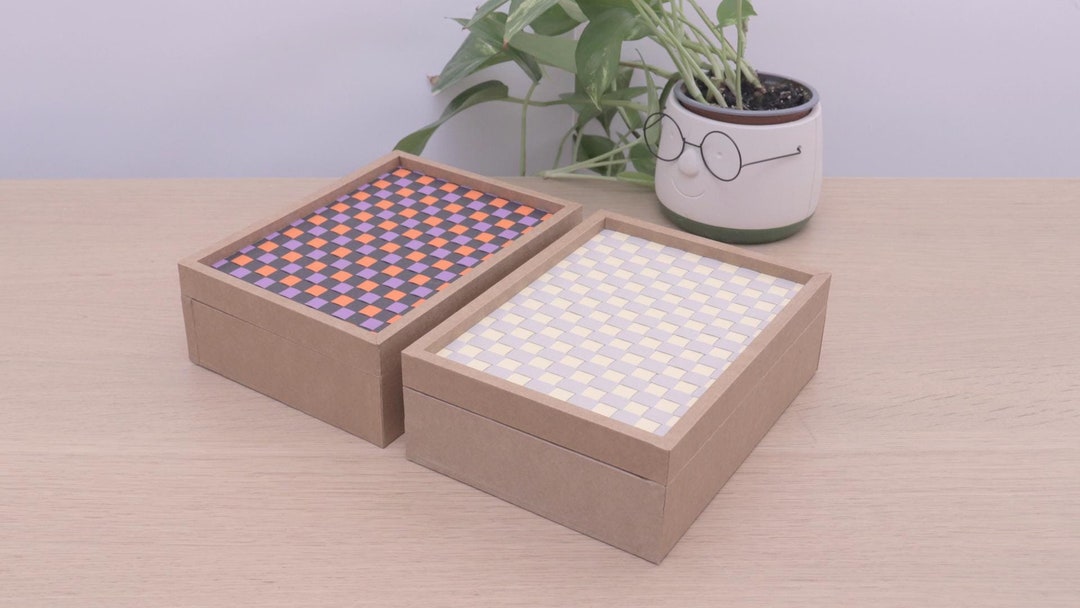 DIY Cardboard Box Template: Woven Paper Lid, Hinge & Stay (A4 PDF) - Etsy