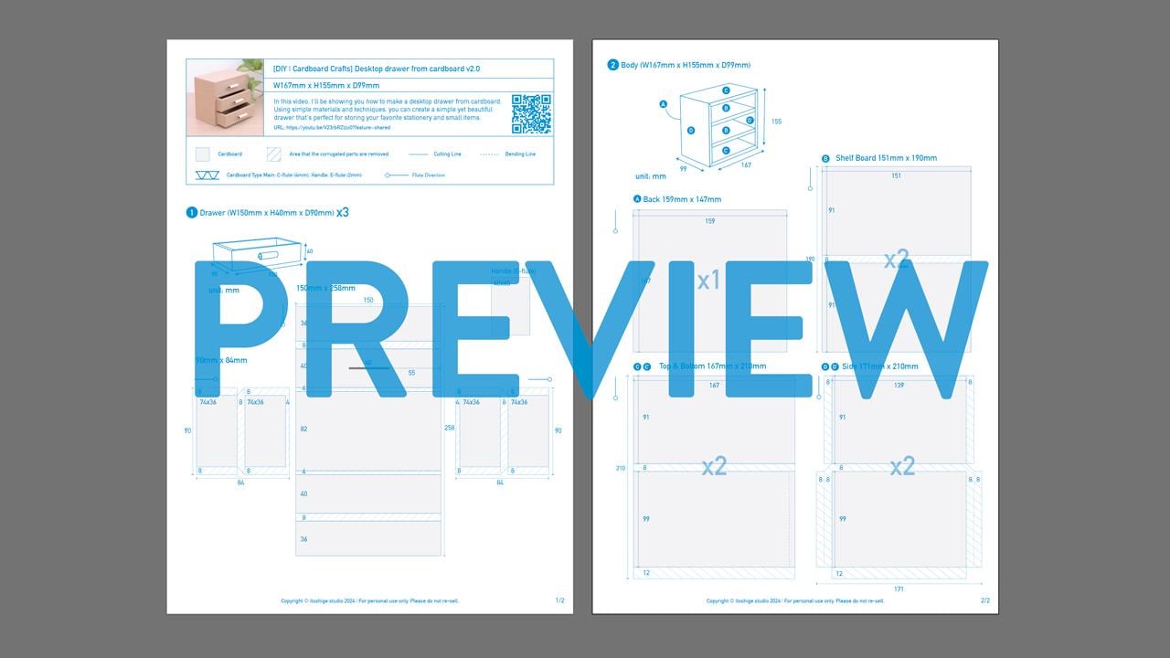 Cardboard DIY- Desktop Drawer Ver 2.0 : A4 Printable 1/2 Scale Template ...