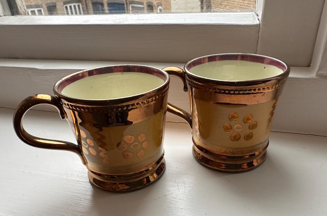 Pair of 19th Century Handpainted Copper Lustreware Mugs - Etsy