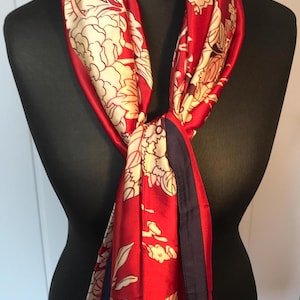 Burgundy and Cream, Floral Silk Scarf, With Personalised Gift Box ...