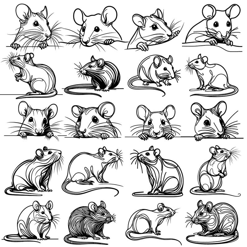 40 Rat Clipart Bundle, Rat SVG PNG DXF, Cute Mouse Vector, Digital Rat ...