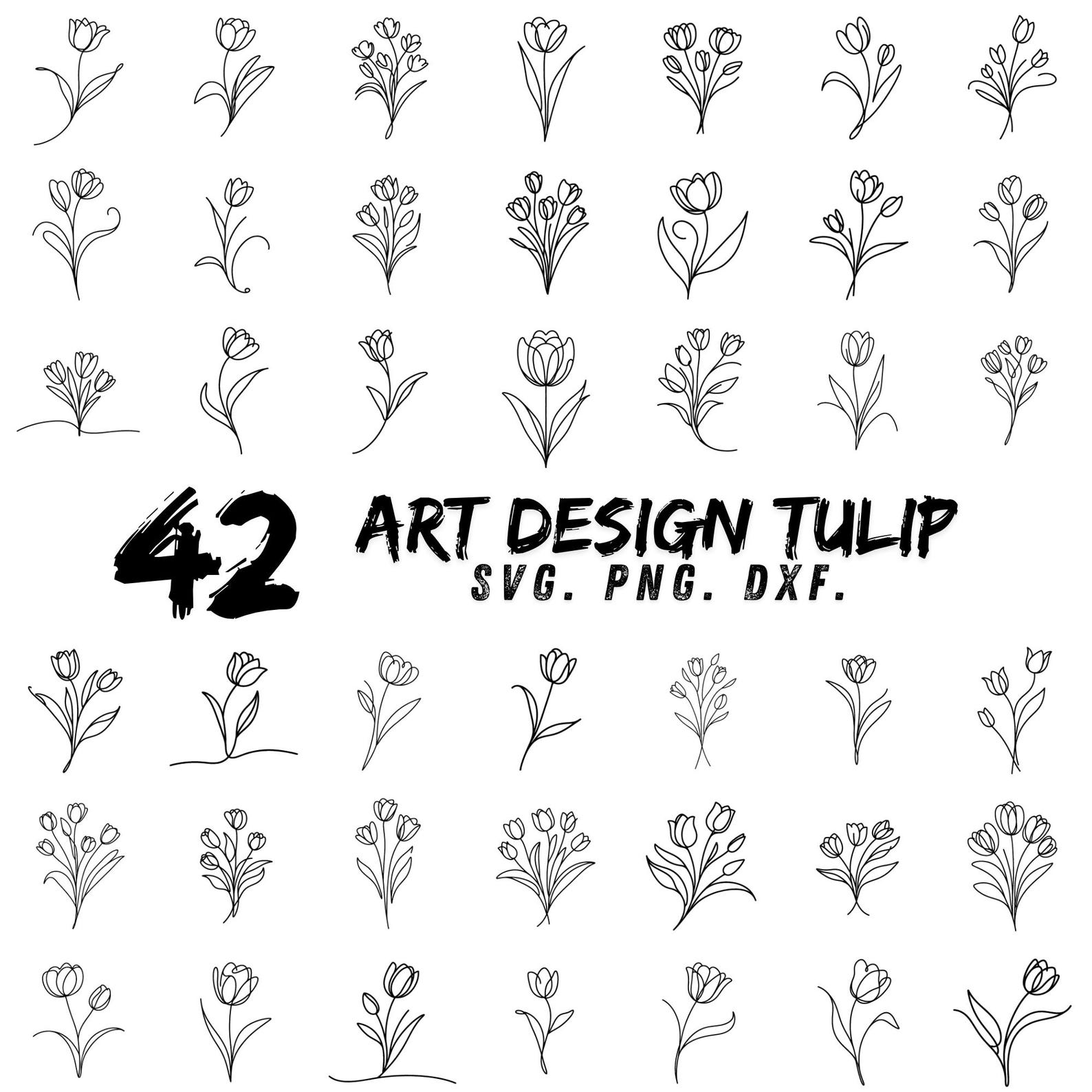 42 Tulip SVG Bundle, Floral Line Art PNG, Tulip Outline Clipart ...
