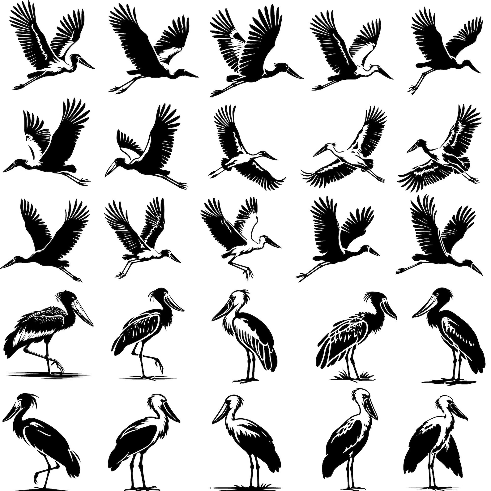 70 Shoebill Stork SVG Bundle, Bird Vector Clipart, Flying Shoebill ...