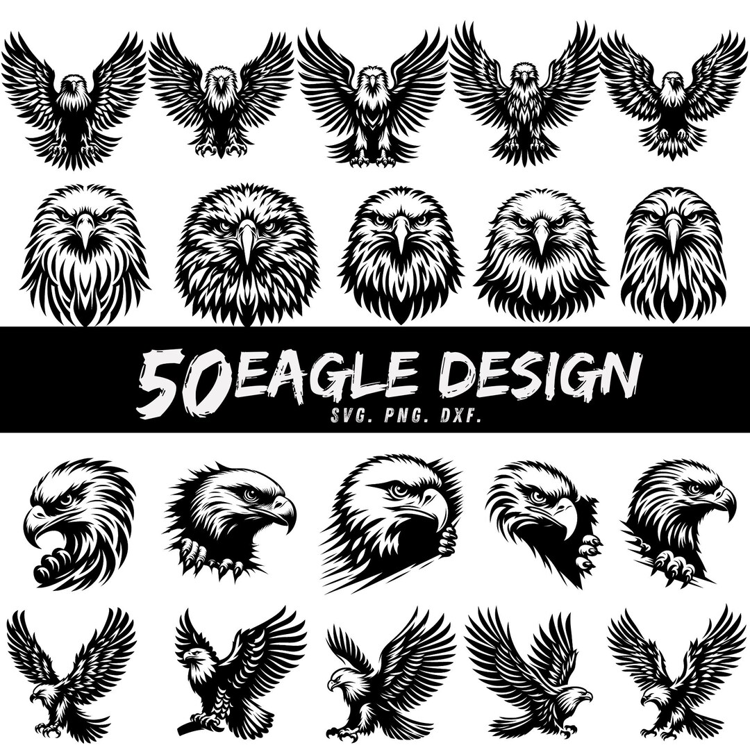 50 Eagle SVG Bundle, Eagle Head Clipart, Flying Eagle Silhouette, Bald ...