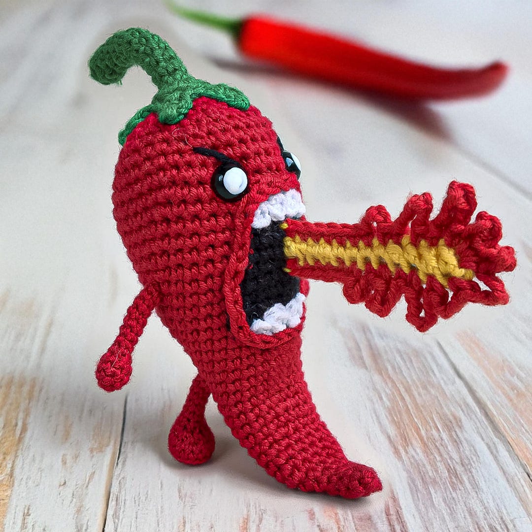 Amigurumi Spicy Chili Crochet Pattern, Fire Breathing Pepper Plush ...