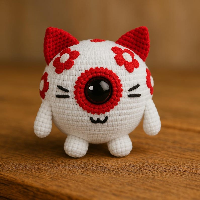 Cat Cyclops Amigurumi Crochet Pattern PDF Plush Toy With Flowers Beginner Friendly DIY Tutorial ...
