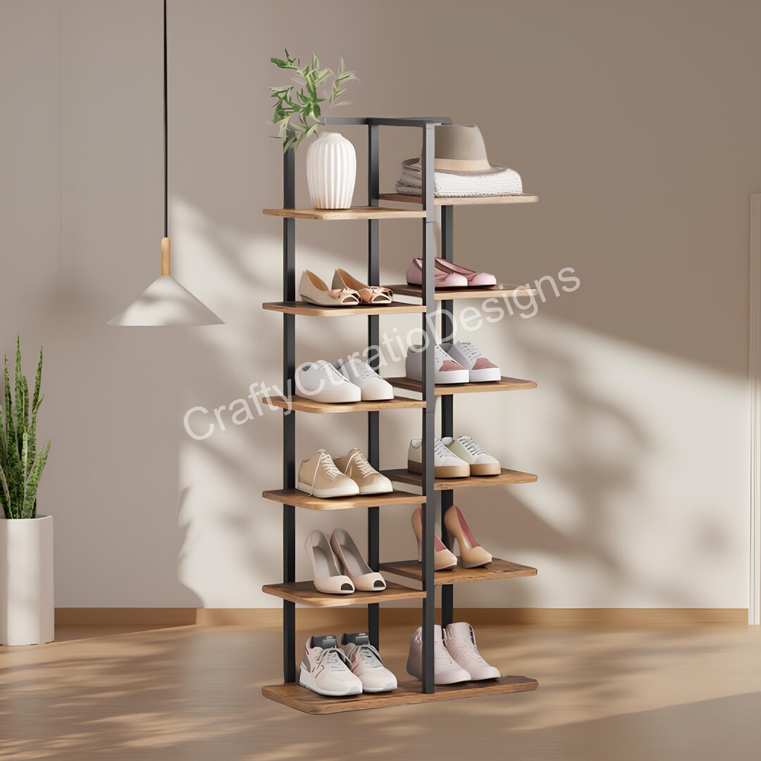 Wooden 6 Tier Double Shoe Rack Entryway Shoe Rack Tall Shoe Rack Modern ...