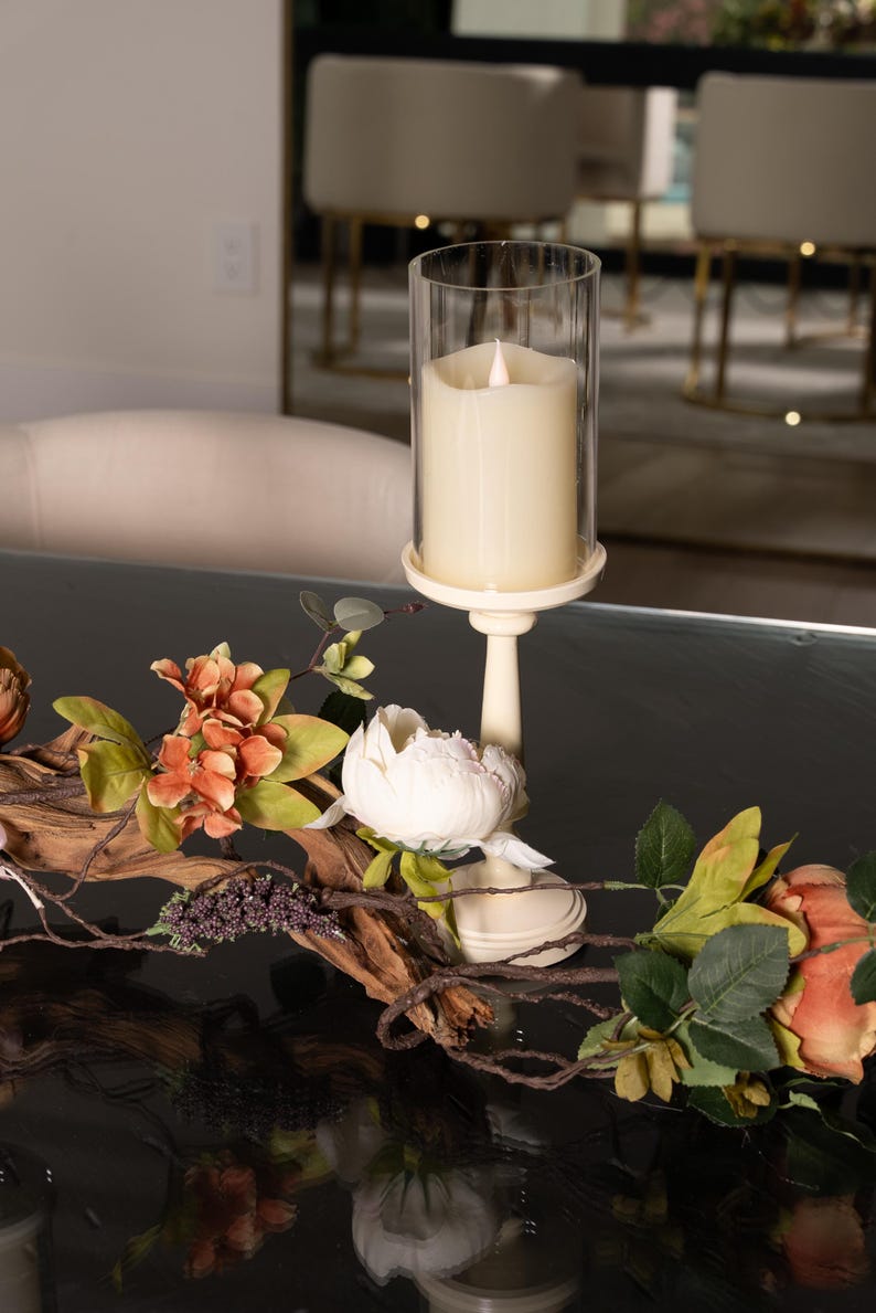 Dining Room Table Centerpiece: Floral Vintage Peony, Ivory Candle ...