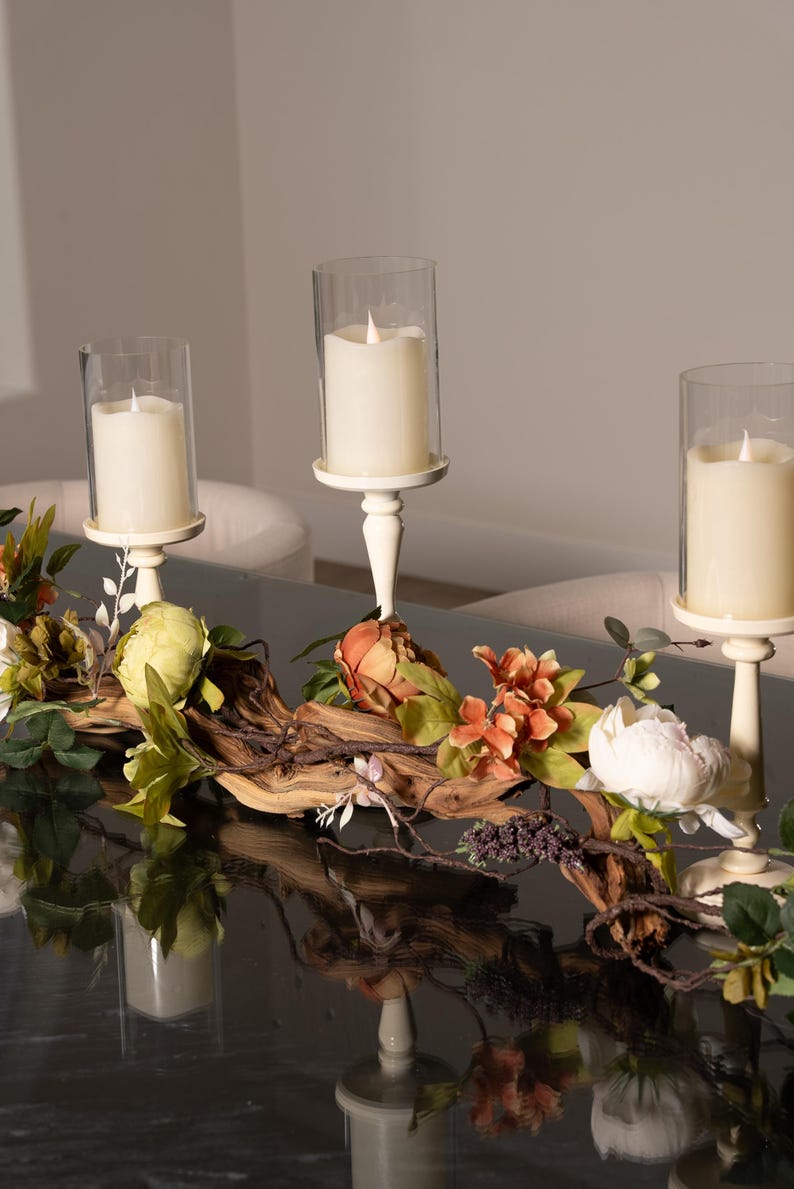 Dining Room Table Centerpiece: Floral Vintage Peony, Ivory Candle ...