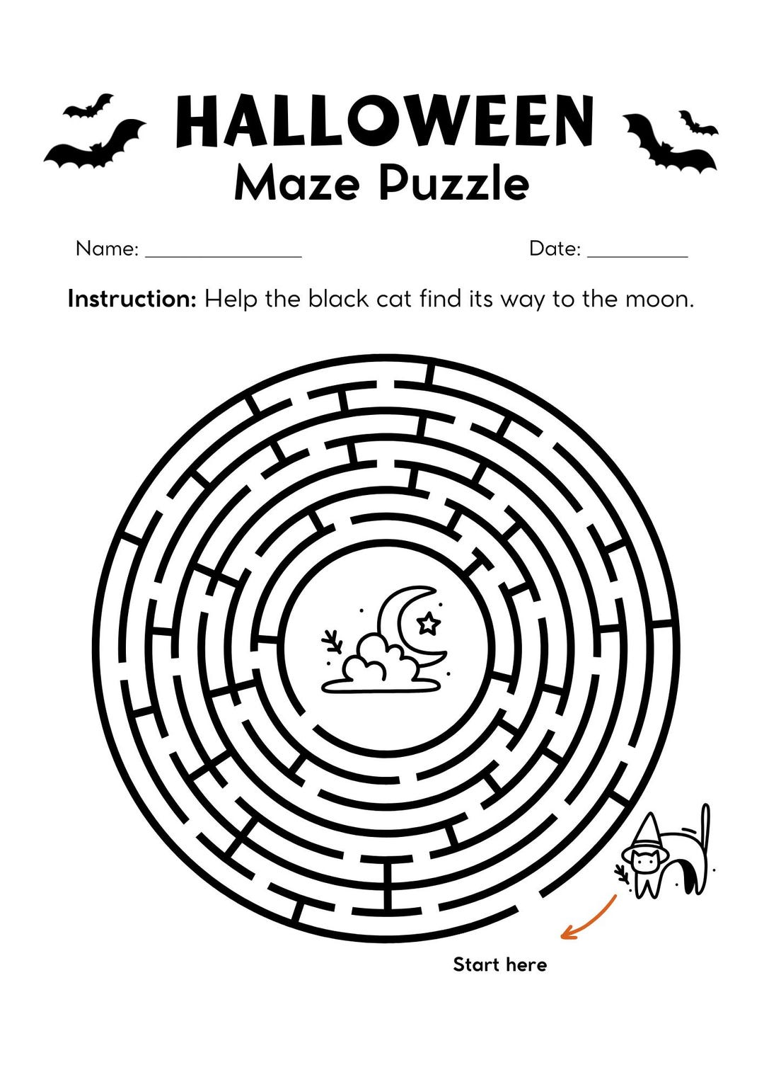 Halloween Maze Puzzles for Kids Printable Spooky Worksheets Fun and ...
