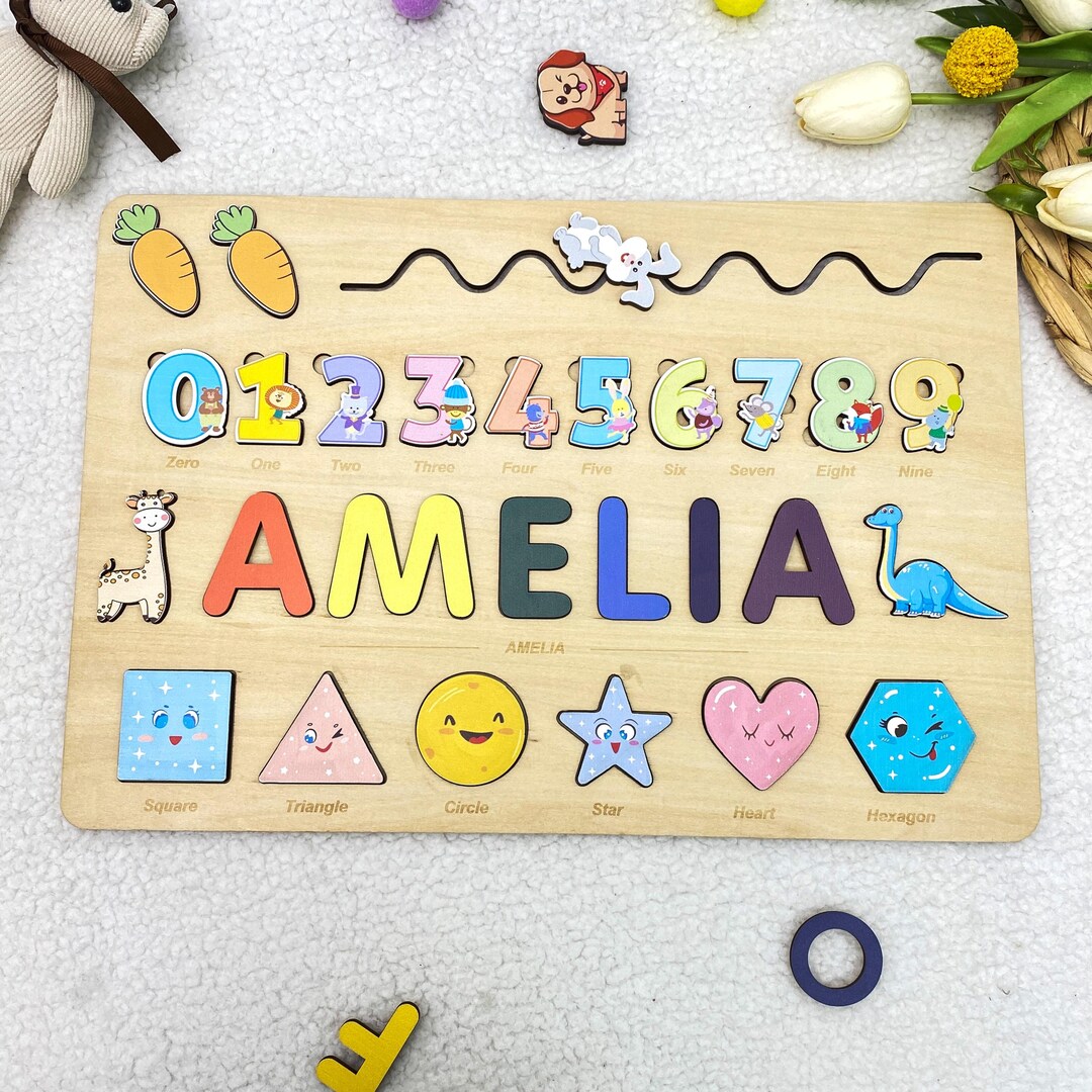 Montessori Wooden Busy Board, Personalized Puzzle With Animals ...