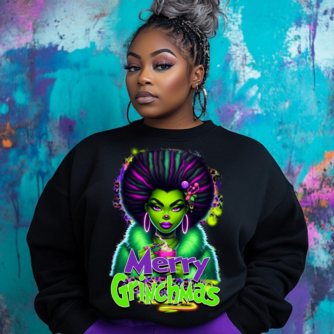Merry Grinchmas Afro Diva PNG | Bold Grinch-inspired Holiday Digital ...