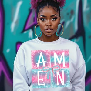 Pink & Blue Glitter Amen PNG: Christian DTF Sublimation Design - Etsy