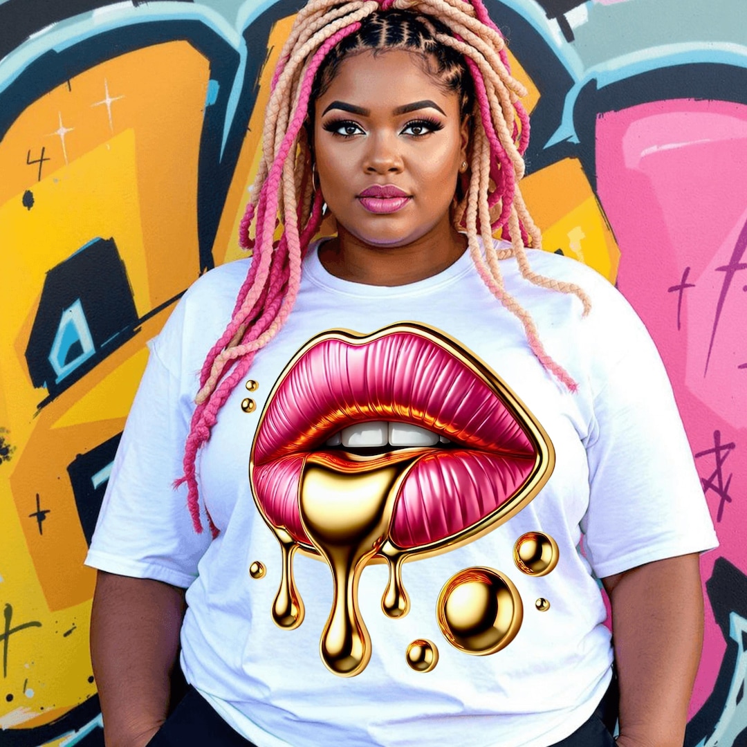 Gold Dripping Lips PNG DTF & Sublimation Design for T-shirts With ...
