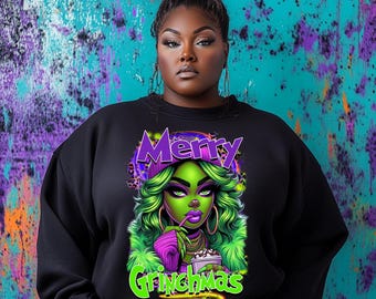 Merry Grinchmas Afro Diva PNG | Fun Holiday Grinch-inspired Digital Art ...
