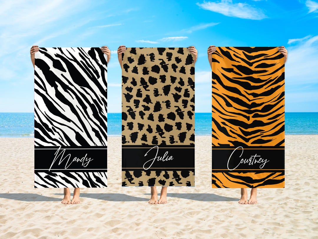 Personalized Leopard Print Beach Towel, Custom Name Towel, Animal Print ...
