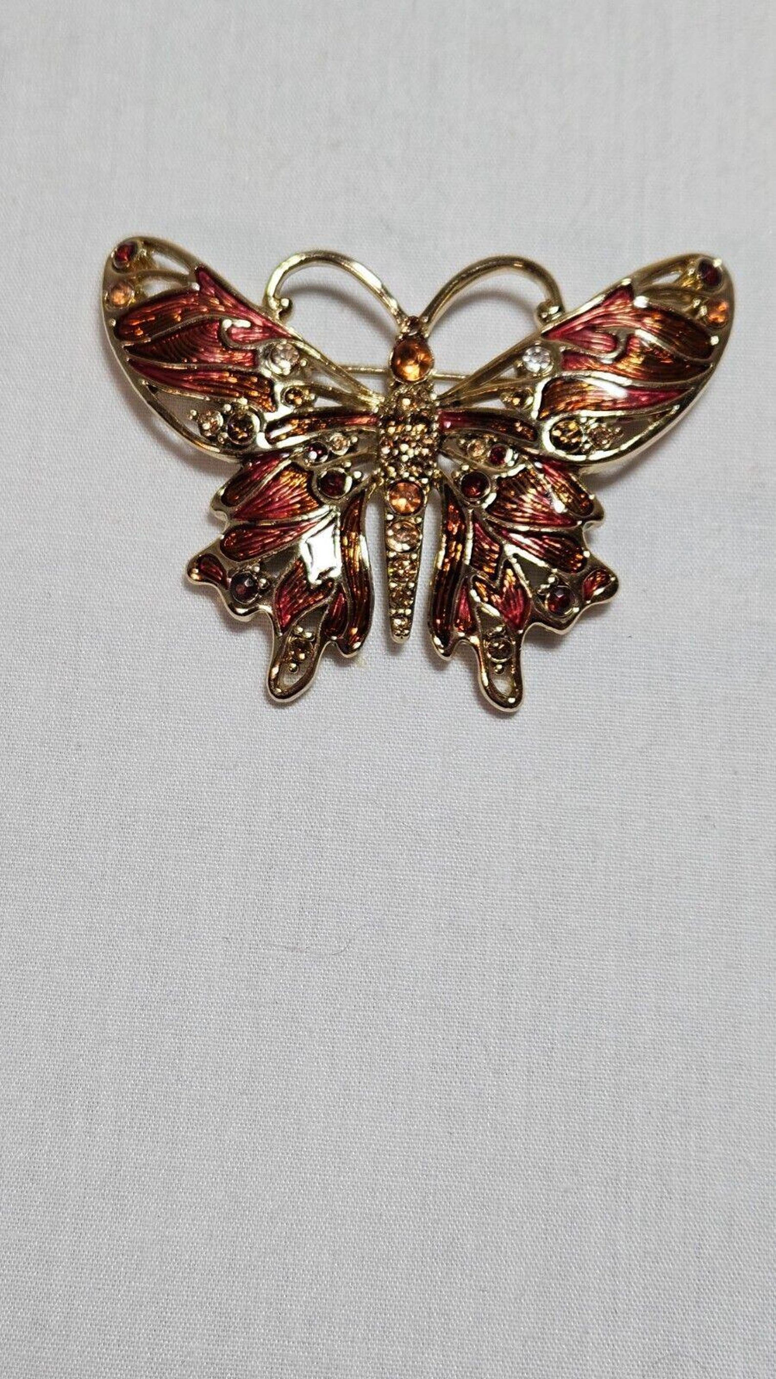 Vintage Monet Butterfly Brooch, Signed, Enameled, Rhinestone - Etsy