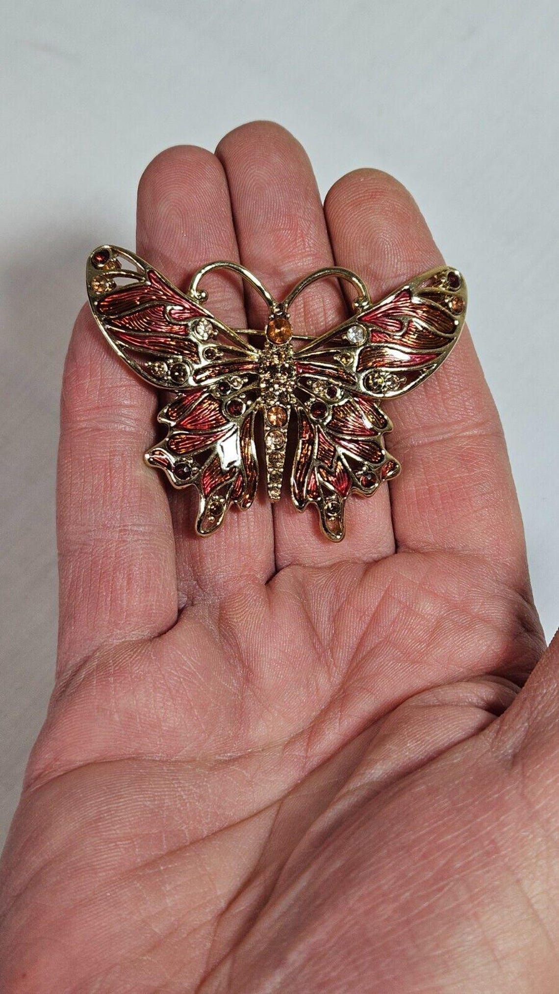 Vintage Monet Butterfly Brooch, Signed, Enameled, Rhinestone - Etsy