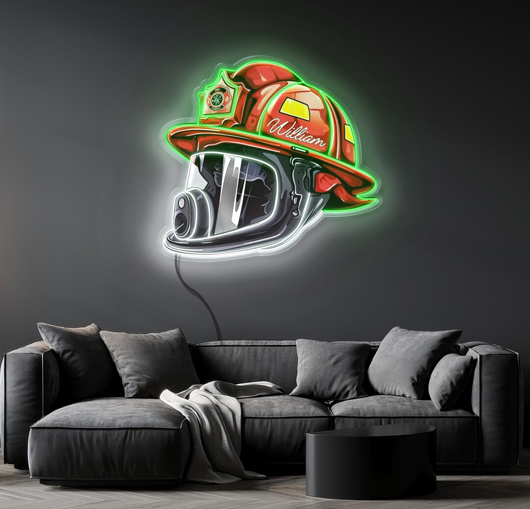 Firefighter Helmet LED Neon Sign 2025, Neon Art, Illuminated Wall Decor ...