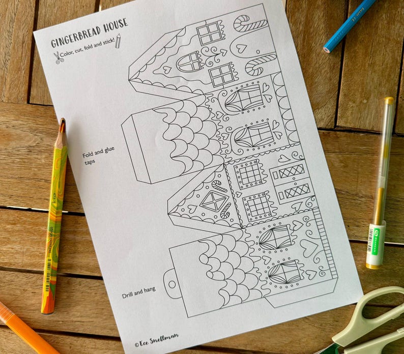 Gingerbread House Paper Craft for Kids – Christmas Ornament & Coloring ...